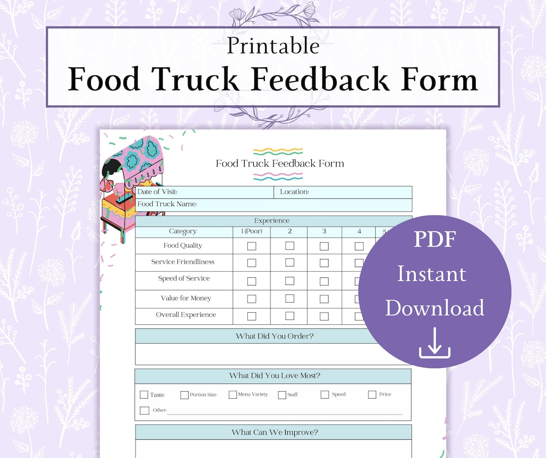 Food Truck Feedback Form Printable PDF | Customer Feedback Sheet | Food ...