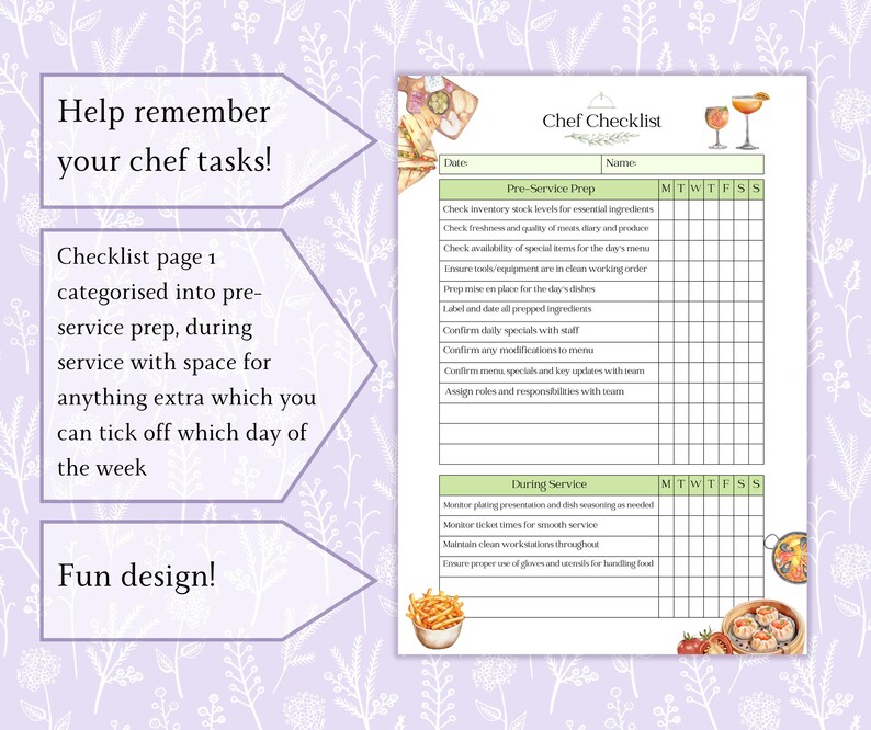 Chef Checklist Printable PDF | Restaurant Checklist | Restaurant ...