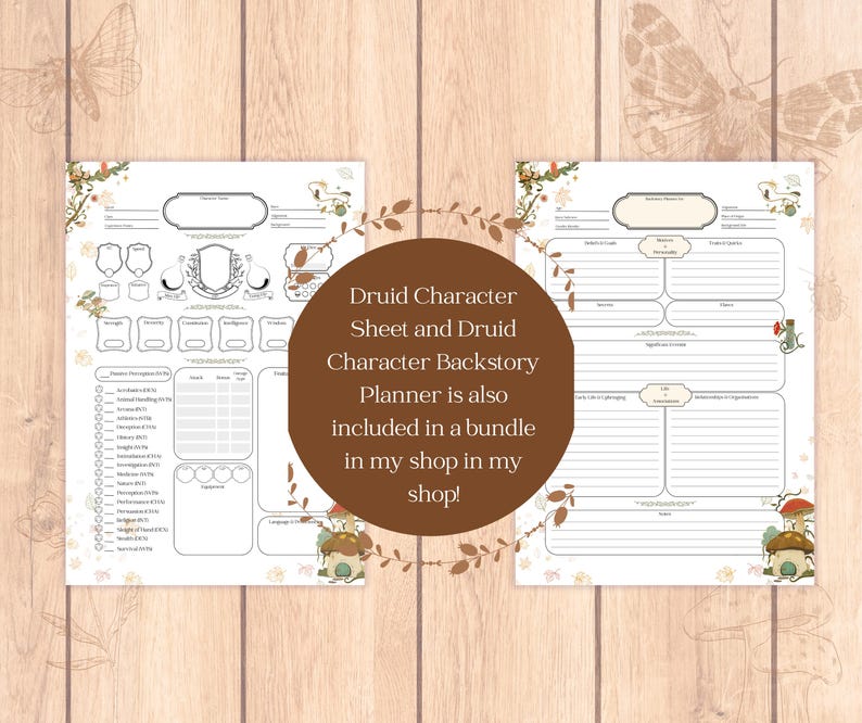 Druid Dnd Character Sheet Printable PDF | Themed Nature Druid Character ...