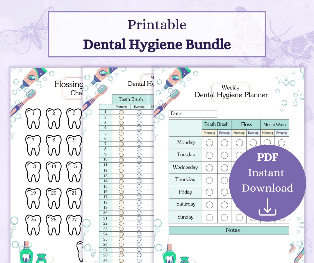 Dental Hygiene Bundle Printable PDF | Flossing Tracker | Self Care ...