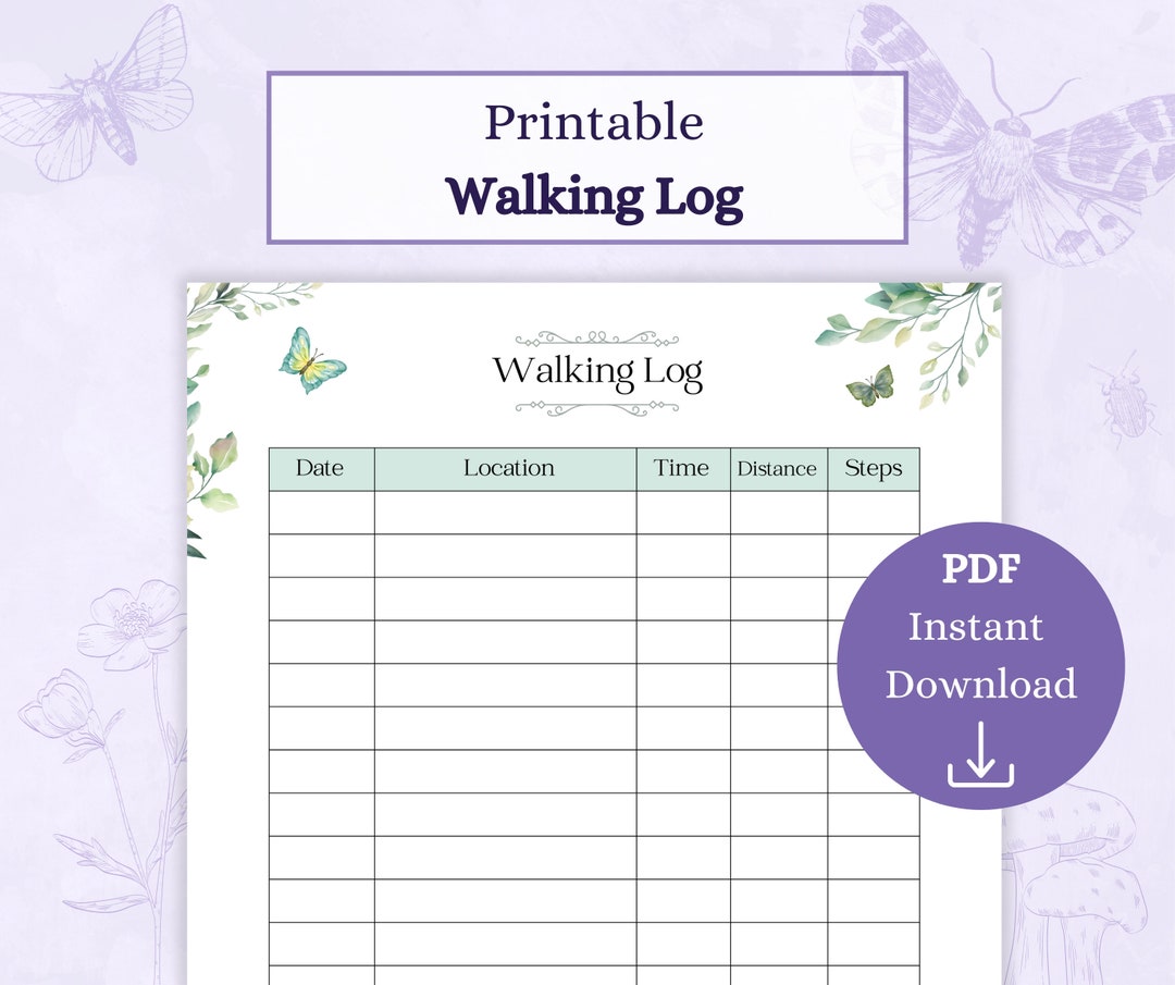 Walking Log Printable PDF | Walking Diary | Hiking Journal | Steps ...