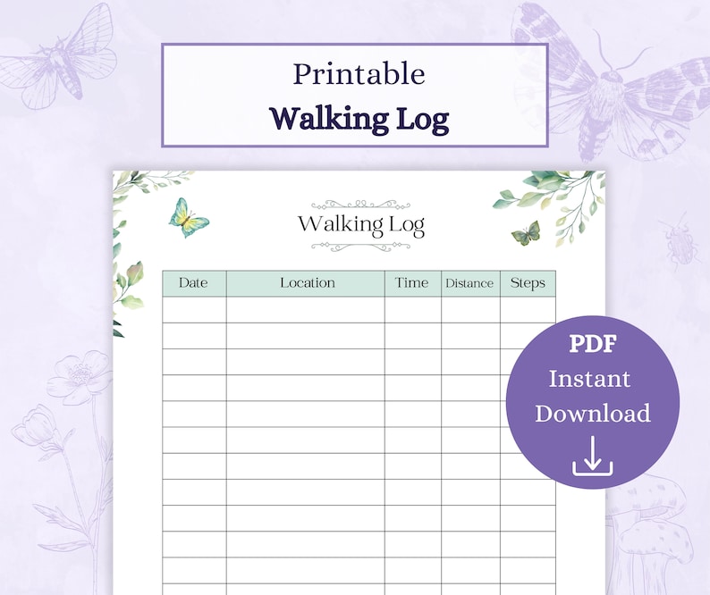 Walking Log Printable PDF | Walking Diary | Hiking Journal | Steps ...