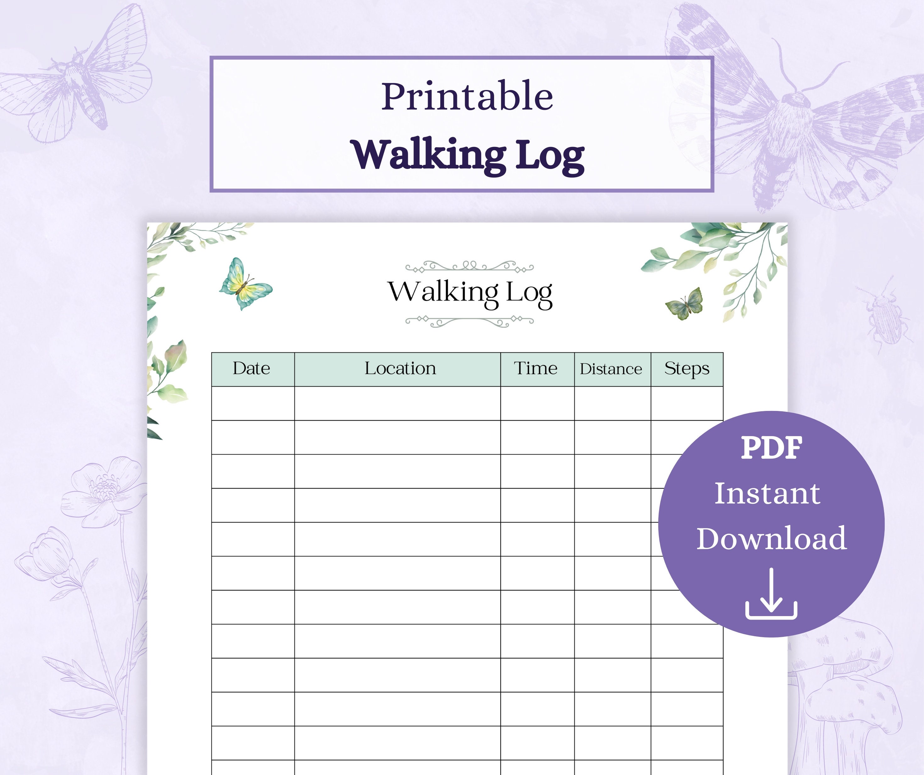 Walking Log Printable PDF | Walking Diary | Hiking Journal | Steps ...