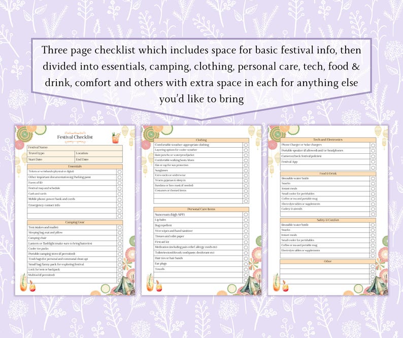 Festival Checklist Printable PDF | Music Festival Planner | Festival ...
