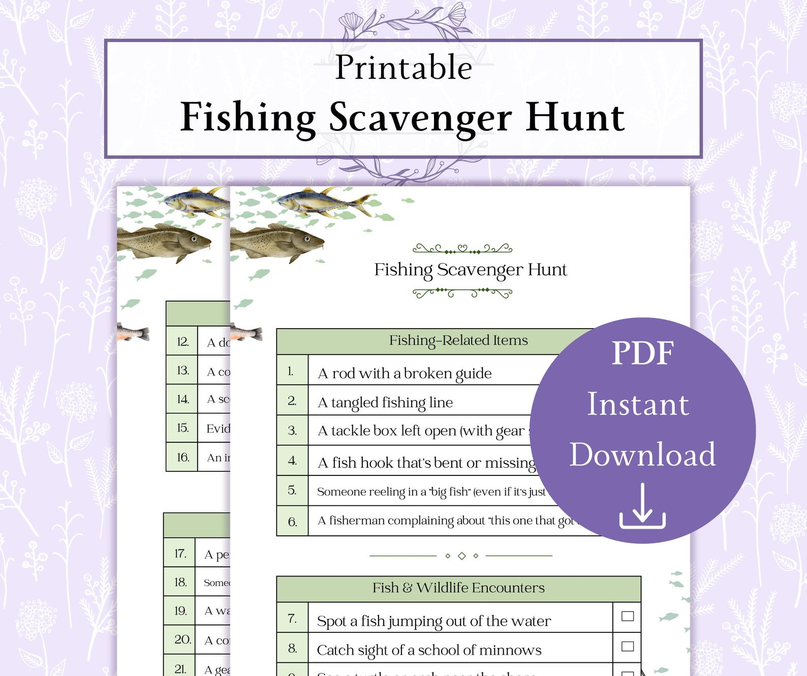 Fishing Scavenger Hunt Printable PDF | Outdoor Scavenger Hunt ...