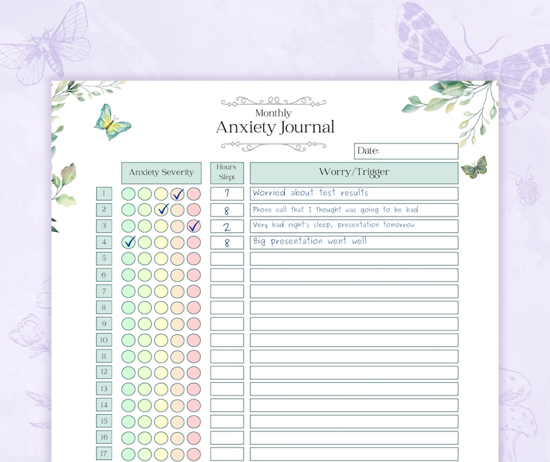 Monthly Anxiety Journal Printable PDF Feelings Chart Anxiety Workbook ...