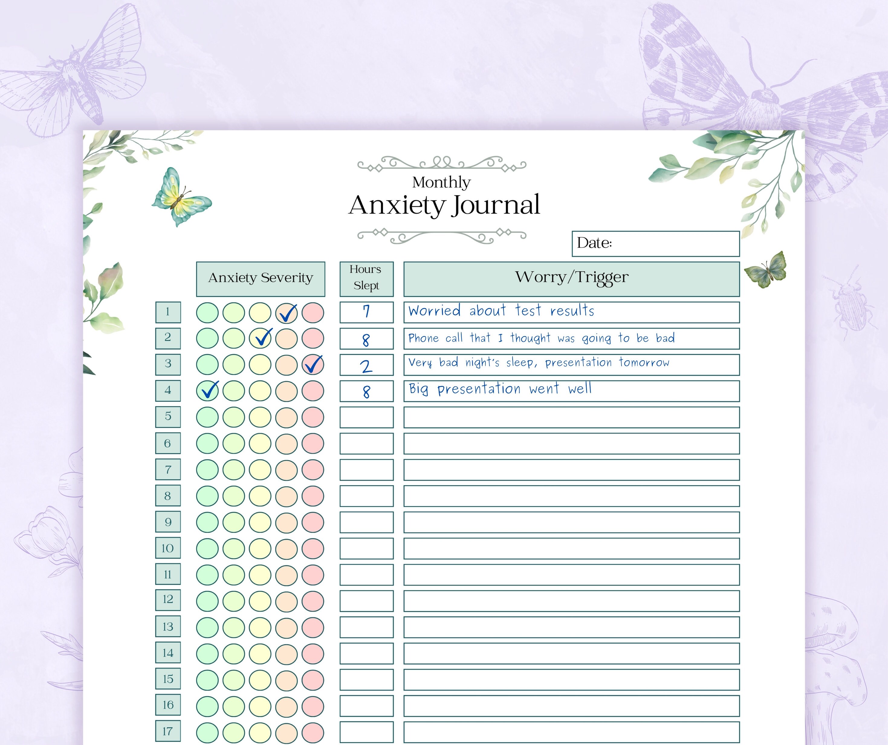Monthly Anxiety Journal Printable PDF Feelings Chart Anxiety Workbook ...