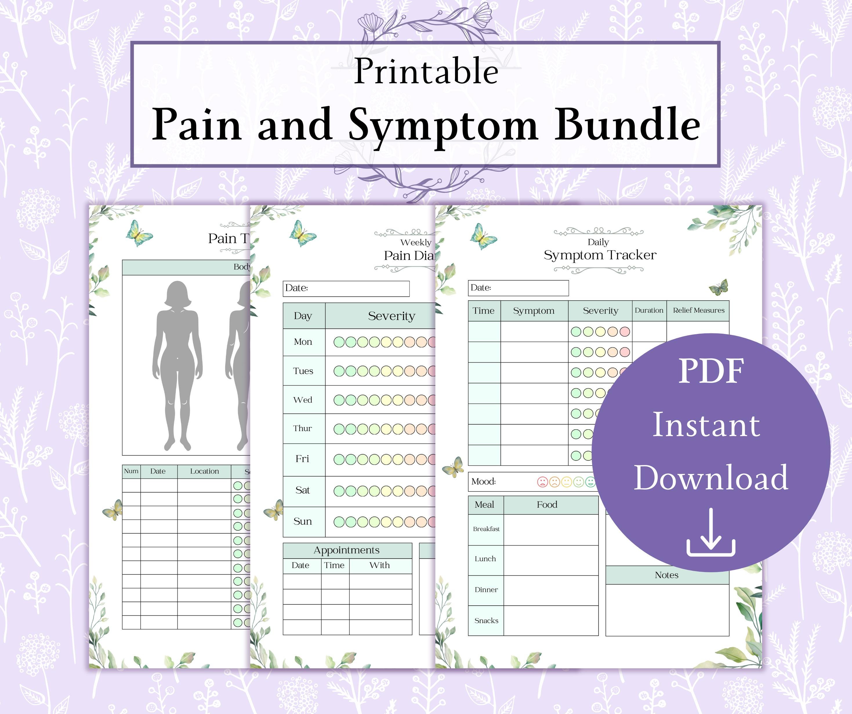 Pain and Symptom Log Bundle Printable PDF | Weekly Chronic Pain Chart ...