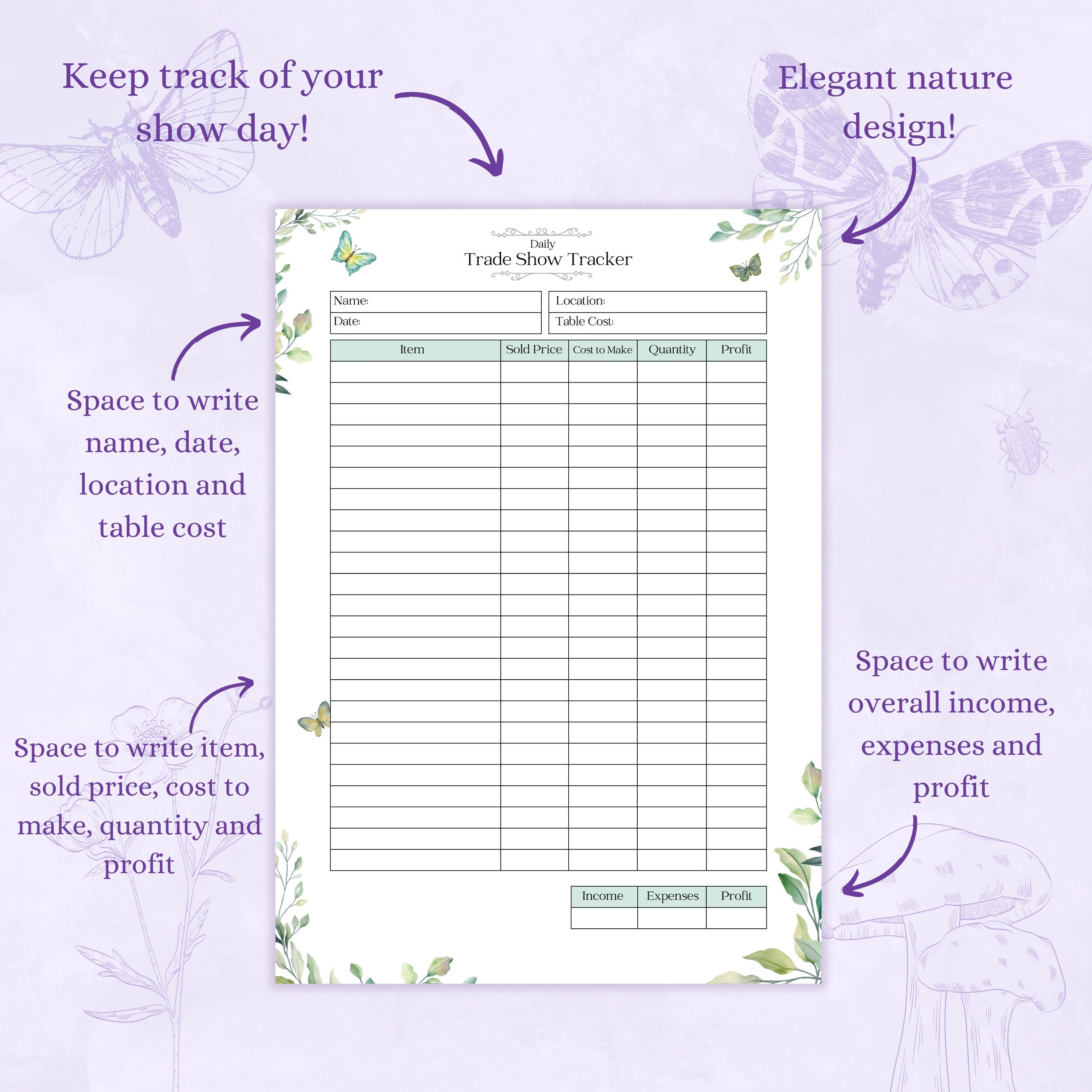 Daily Trade Fair Tracker Printable PDF Craft Show Tracker Inventory ...