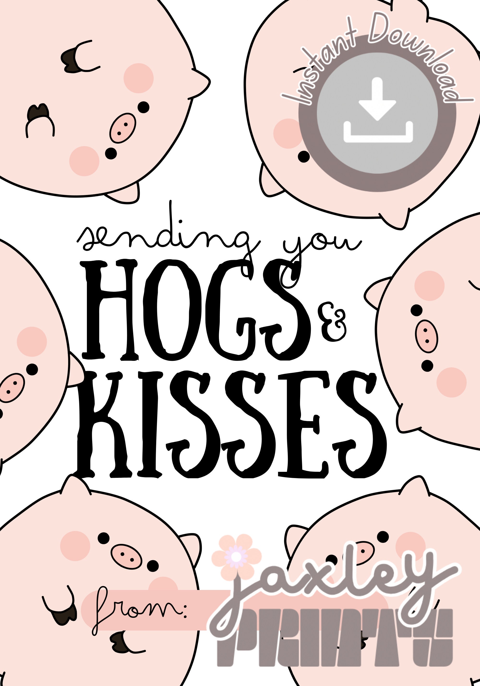 Printable Classroom Valentine Hogs and Kisses - Etsy