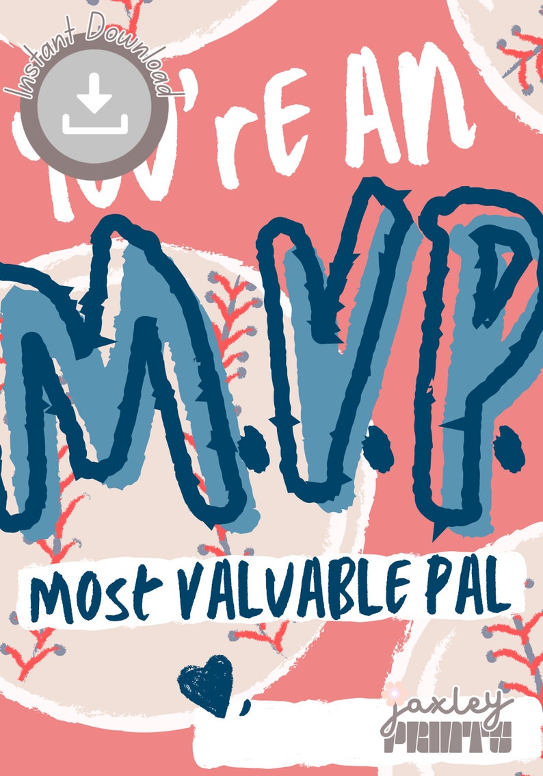 Printable Classroom Valentine - MVP Baseball Theme - Etsy