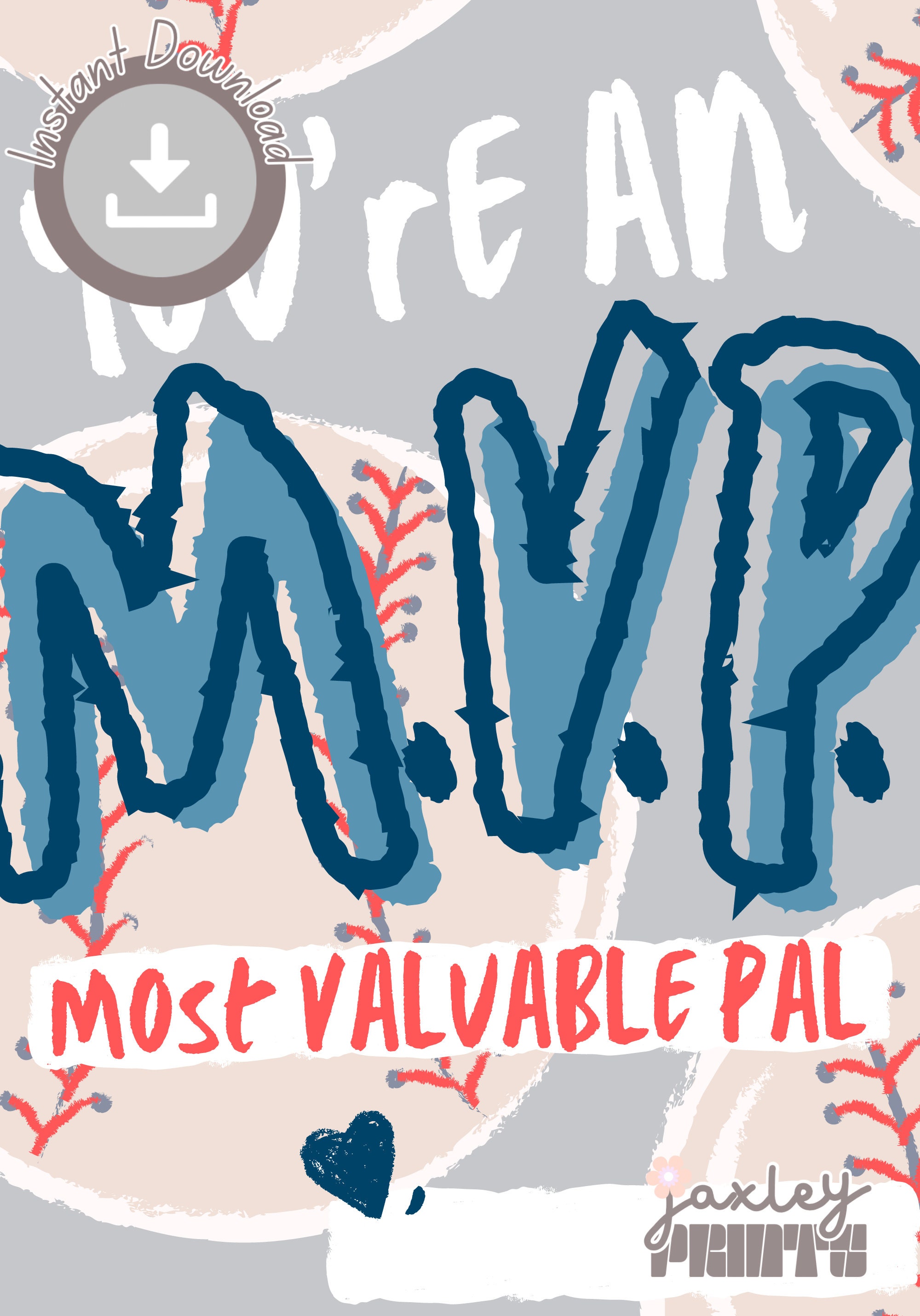 Printable Classroom Valentine - MVP Baseball Theme - Etsy