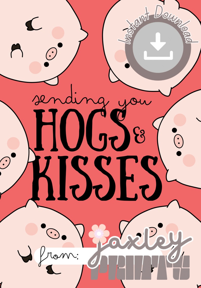 Printable Classroom Valentine - Hogs and Kisses - Etsy