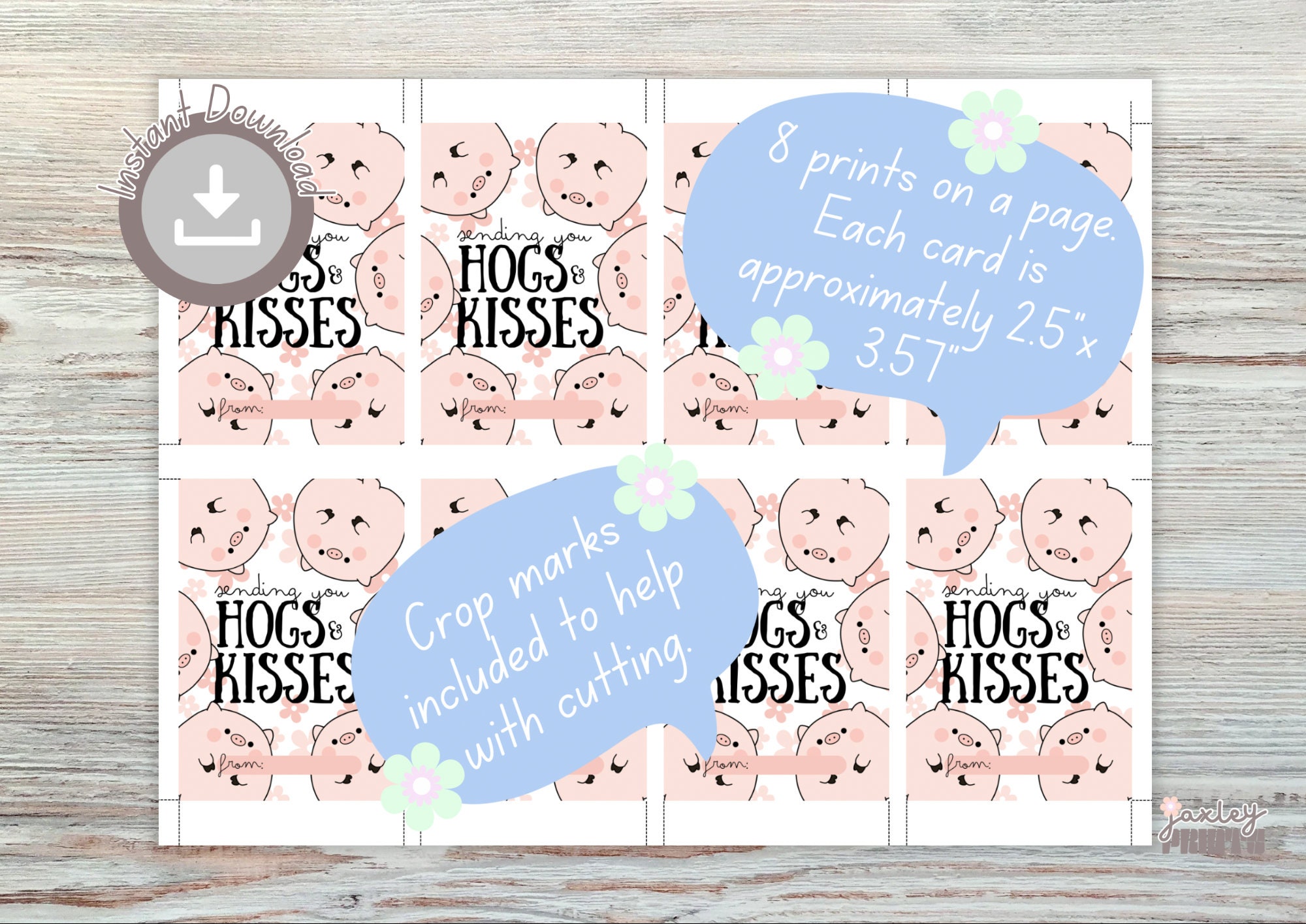 Printable Classroom Valentine - Hogs and Kisses - Etsy