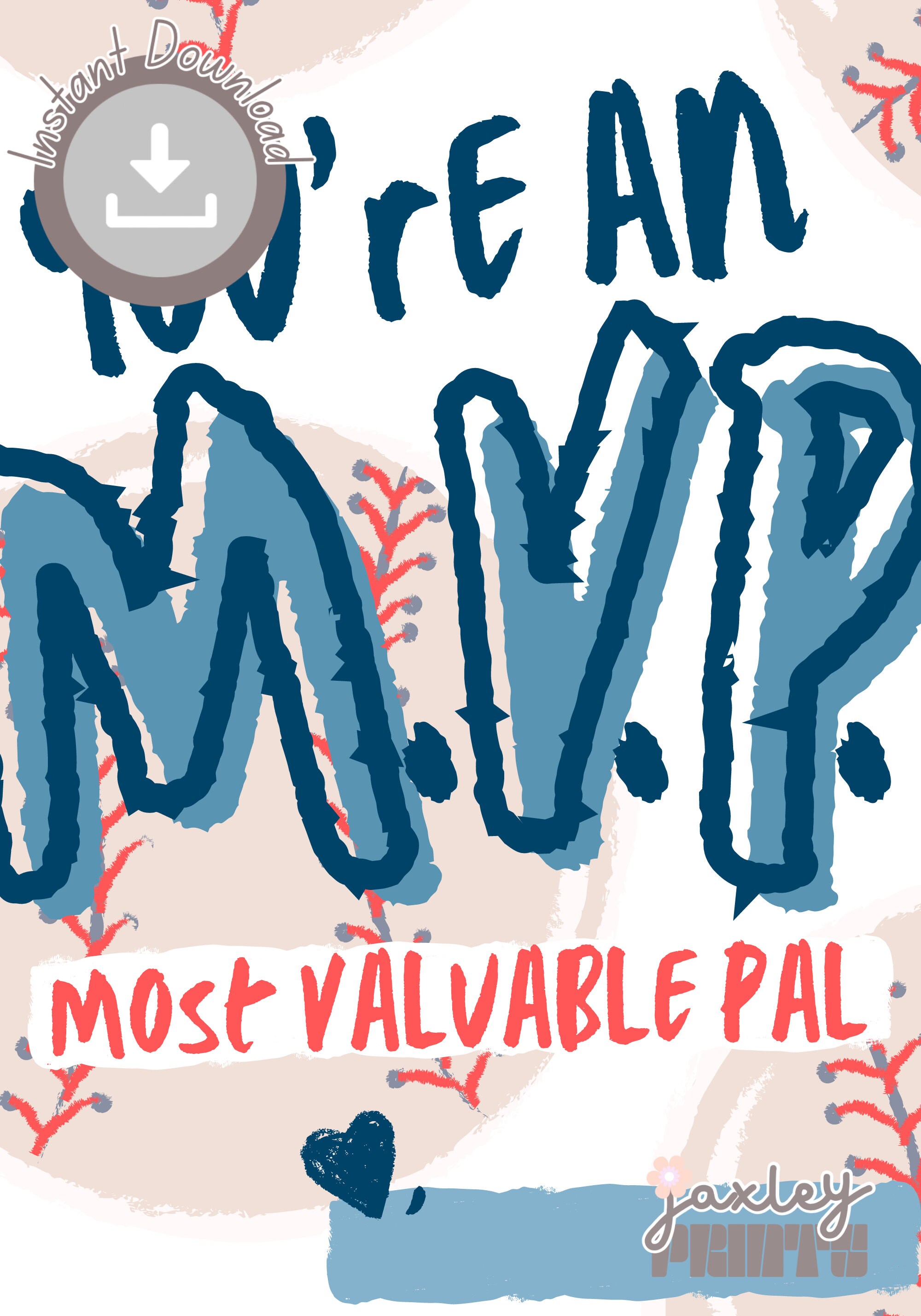 Printable Classroom Valentine - MVP Baseball Theme - Etsy