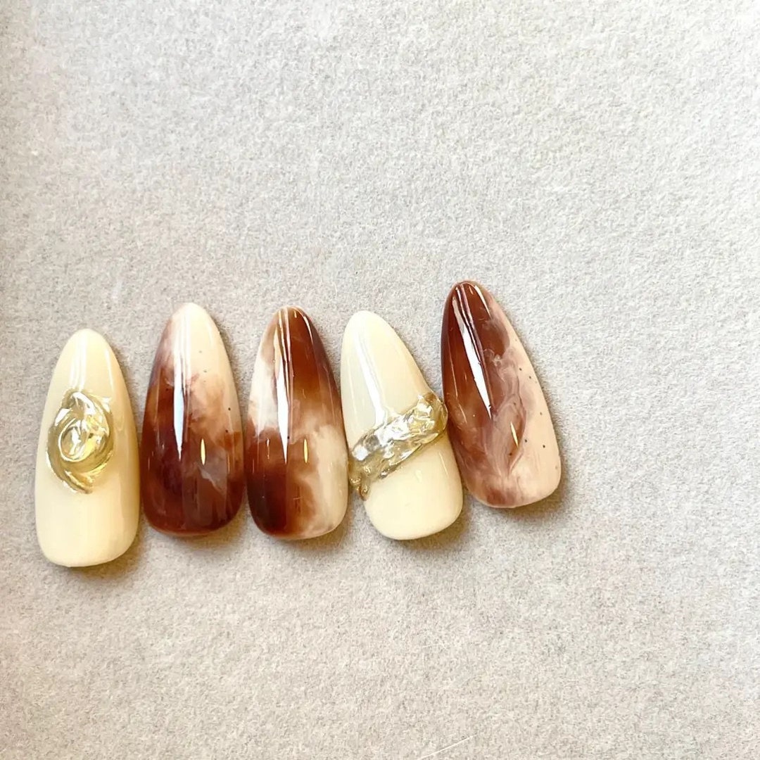 Tuscan Cream Red Brown Ombre Designer Custom Salon Quality Press-on ...