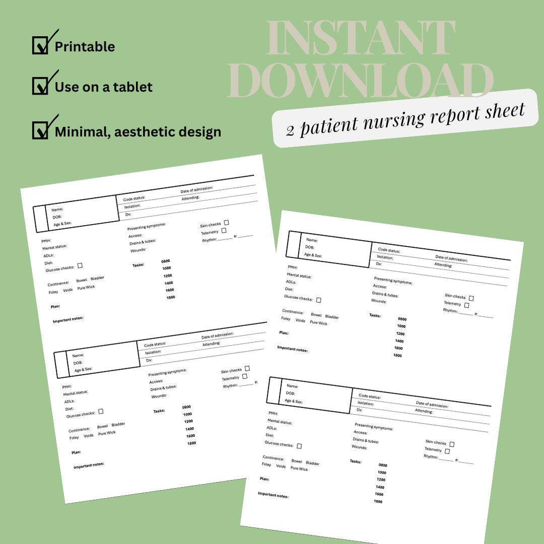 Nursing Report Sheet 2 Patients, Printable, Med Surg Nursing - Etsy