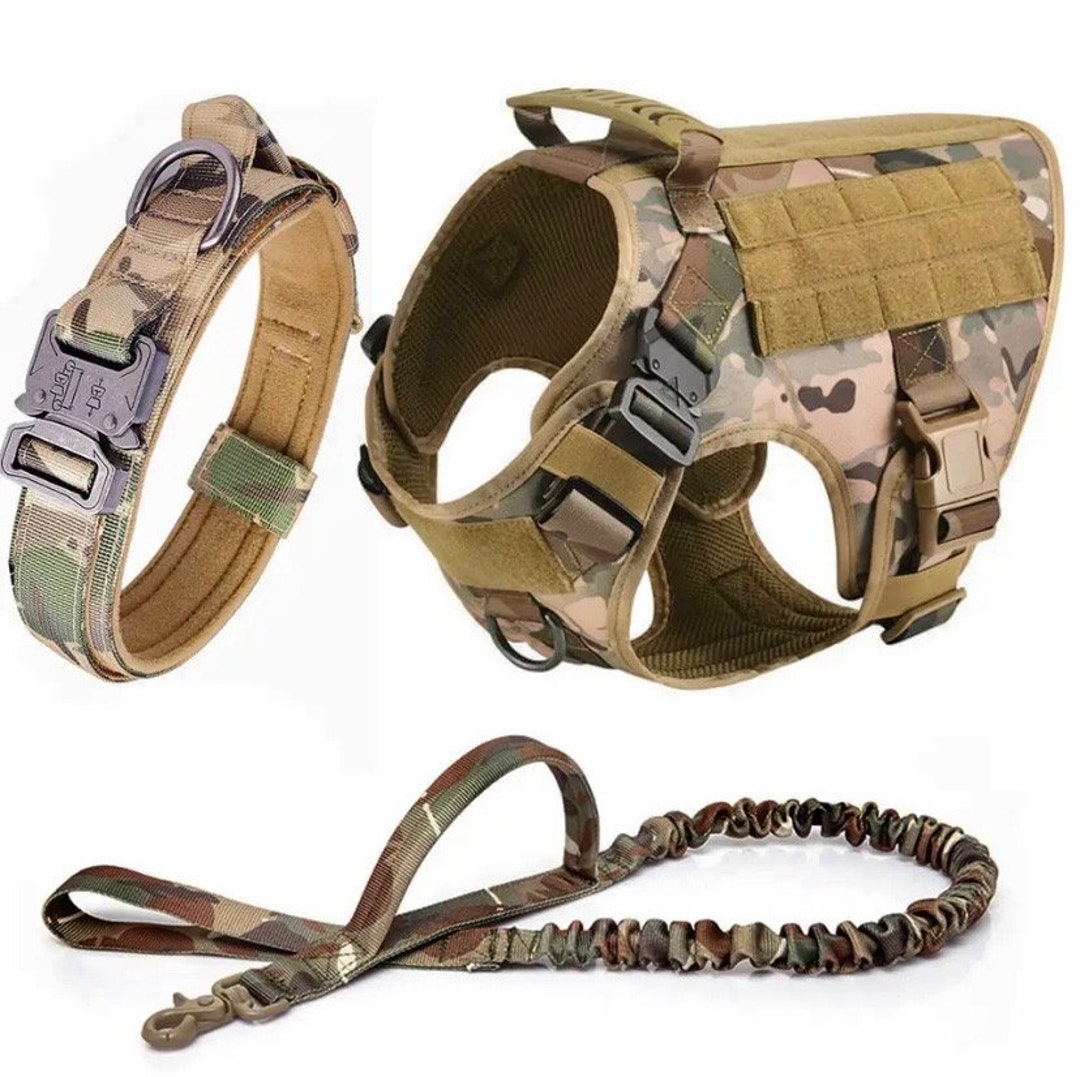 Large Dog Collar Military Dog Harness and Leash Set Pet Training Vest ...