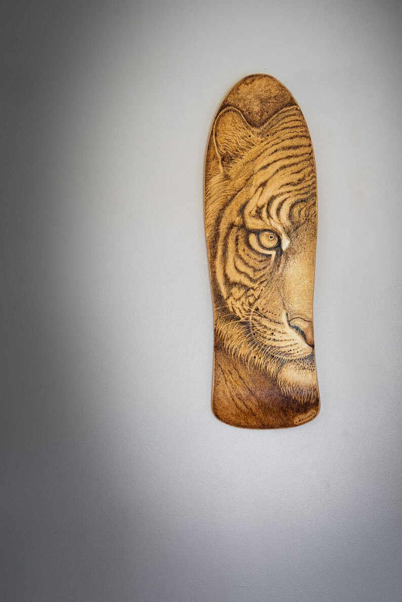 Handmade Wood Burning "bengal Tiger" on Maple Skateboard Deck 32.50" by ...