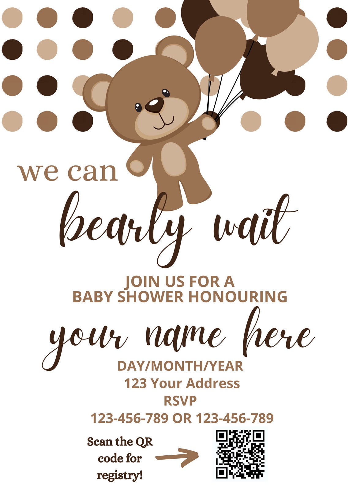 Editable Gender Neutral Bear Baby Shower Guess Baby's Arrival, We Can ...