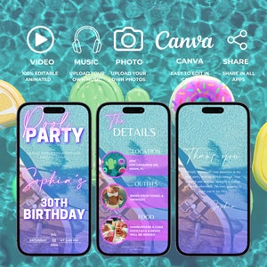 Pool Party Ecard,pool Party Text Invitation,pool Party Birthday Digital ...