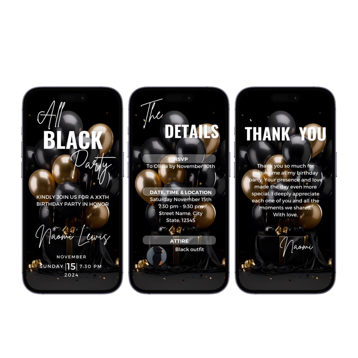 All Black Birthday Party Invitation, Birthday Dinner, Birthday Brunch ...