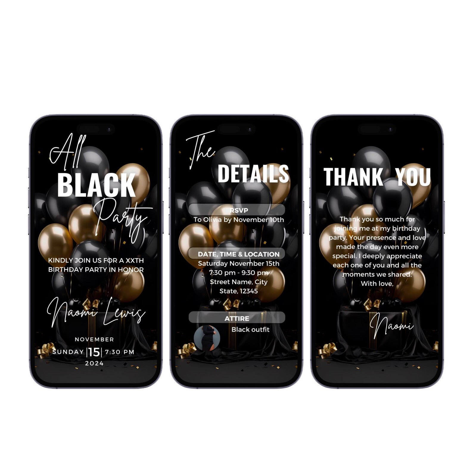 All Black Birthday Party Invitation, Birthday Dinner, Birthday Brunch ...
