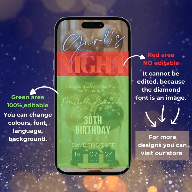 Digital Girls Night Out Invitation, Animated Fun Blue Gold Birthday ...