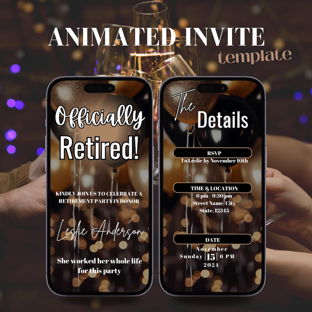 Digital Retirement Party Invitation, Retirement Dinner Elegant Black ...
