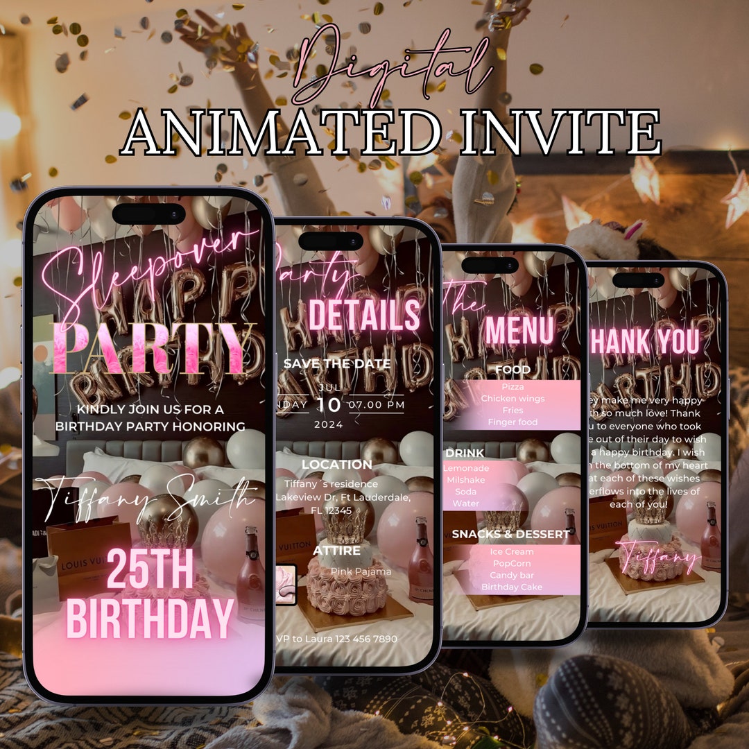 Slumber Party Evite, Digital Sleepover Party Invitation, Animated ...