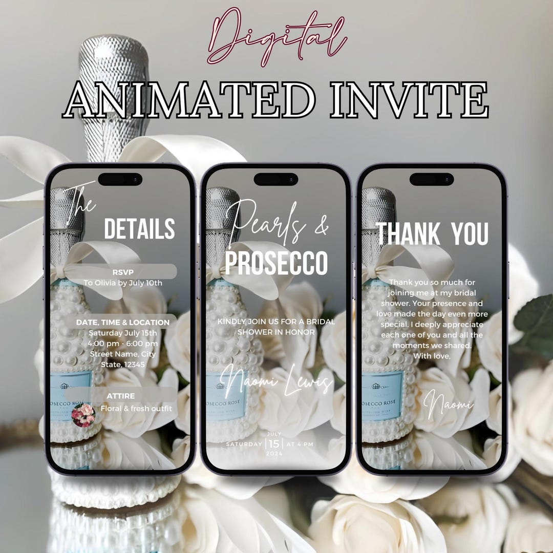Digital Pearls and Prosecco Bridal Shower Invitation, Floral Bridal ...