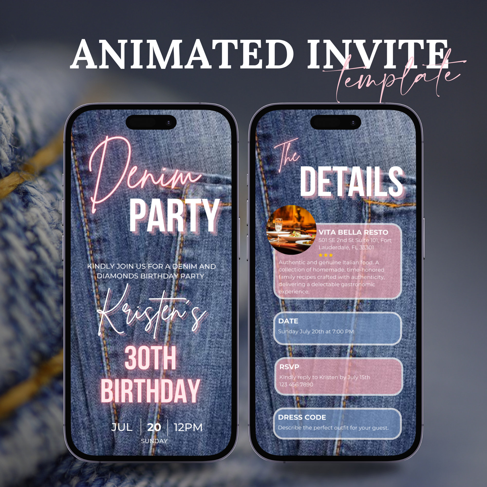 Digital Denim Birthday Party Video Invitation Template Denim Diamonds ...