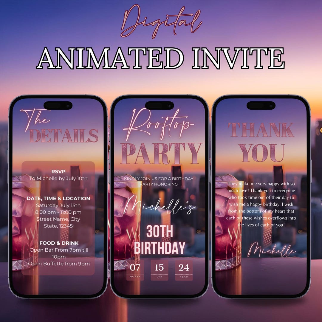 Digital Rooftop Birthday Party Invitation, Birthday Dinner, Brunch ...