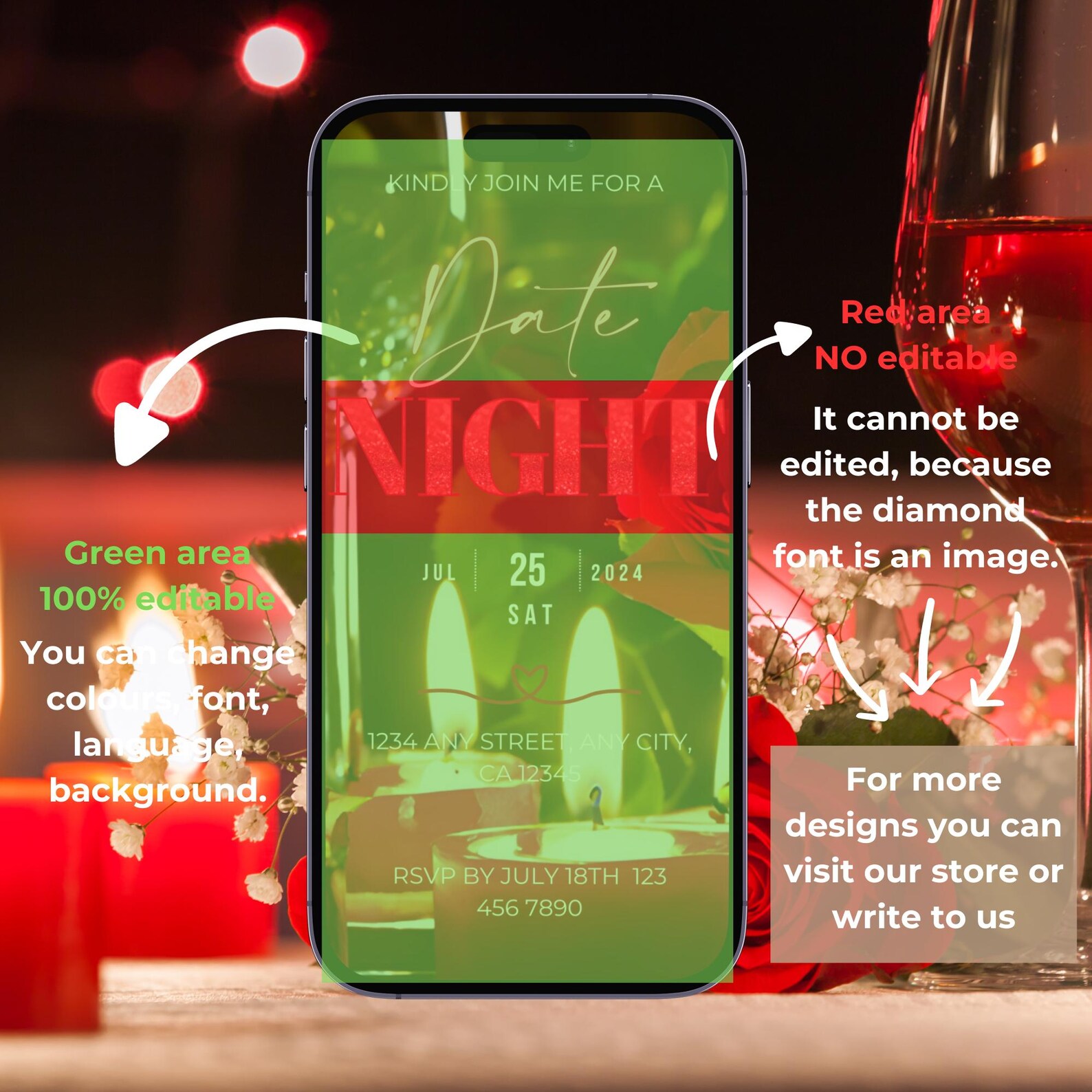 Date Night Digital Invitation Template Rose Cocktail Hour, Editable ...