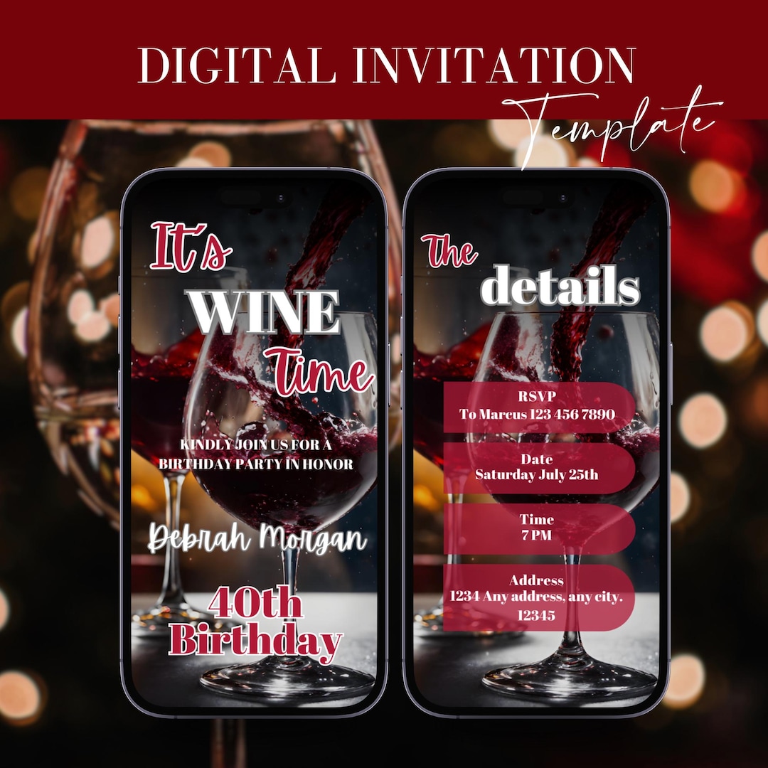 Digital Its Wine Time Invitation, Editable Wine Birthday Invitation ...