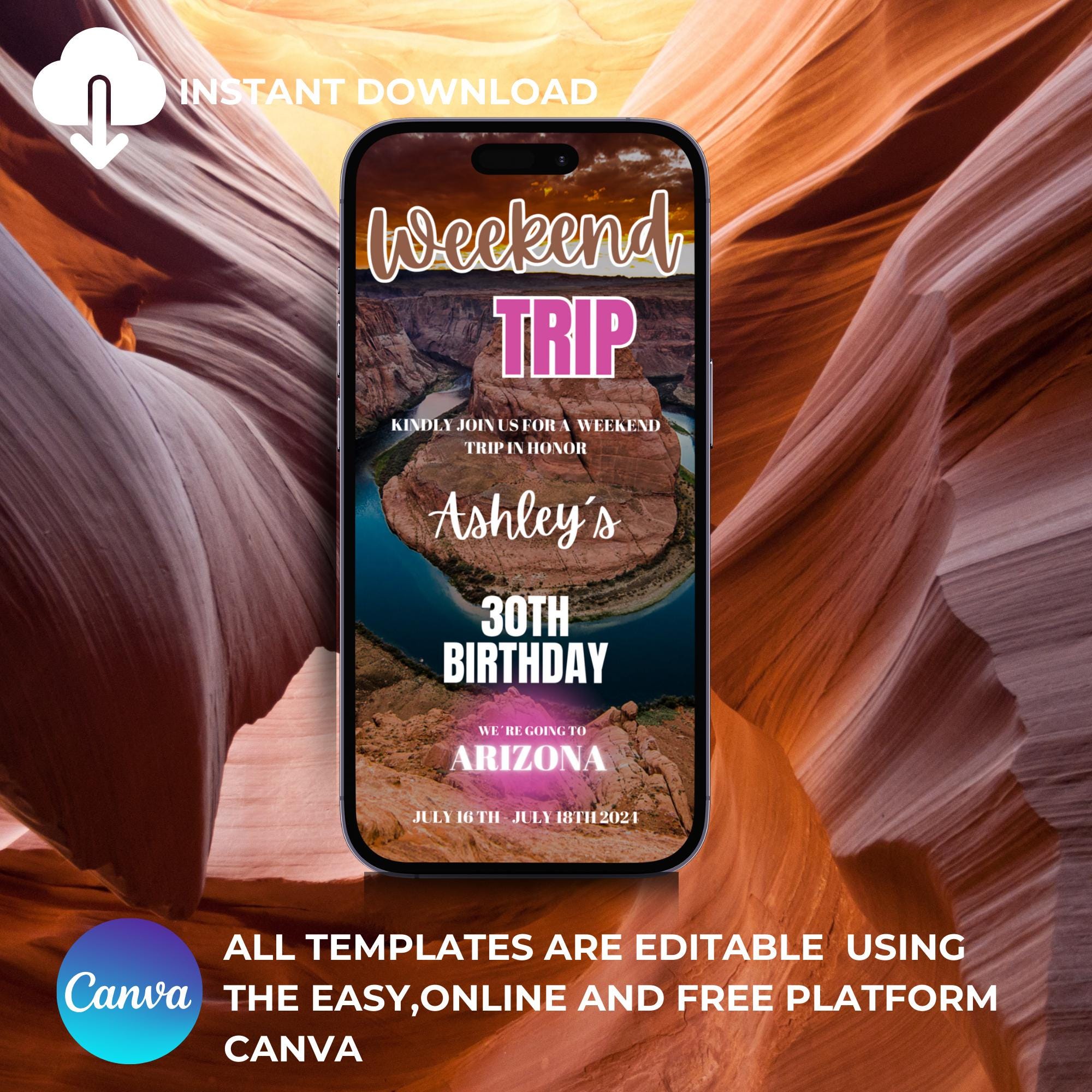 Digital Birthday Scottsdale Arizona Invitation, Itinerary, E-invitation ...
