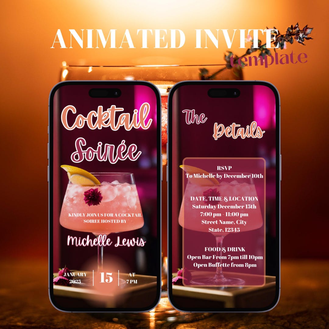 Digital Pink Cocktails Soiree and Conversations Invite, Adult Invite ...