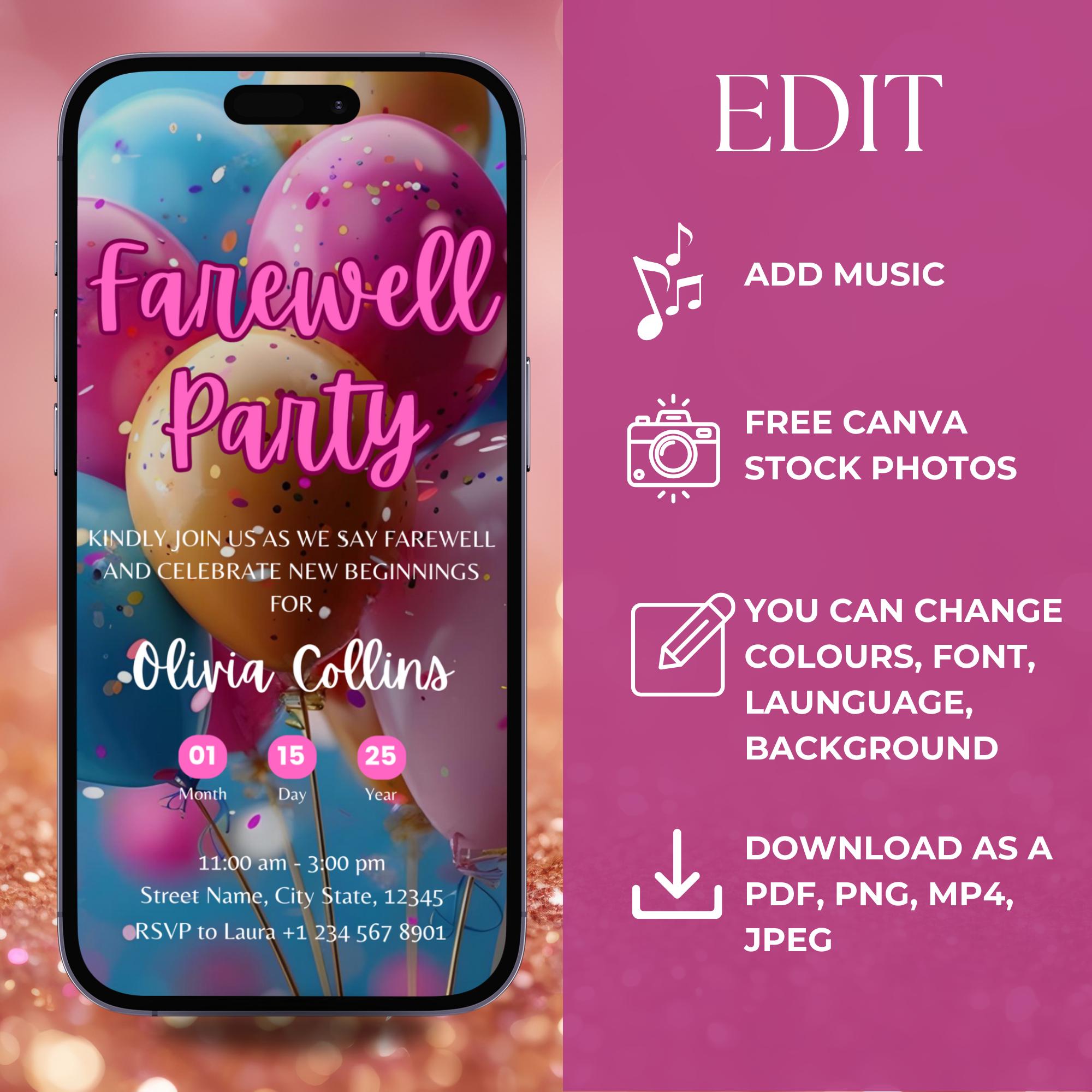 Digital Farewell Party Invitation Template, Animated Farewell Invite ...