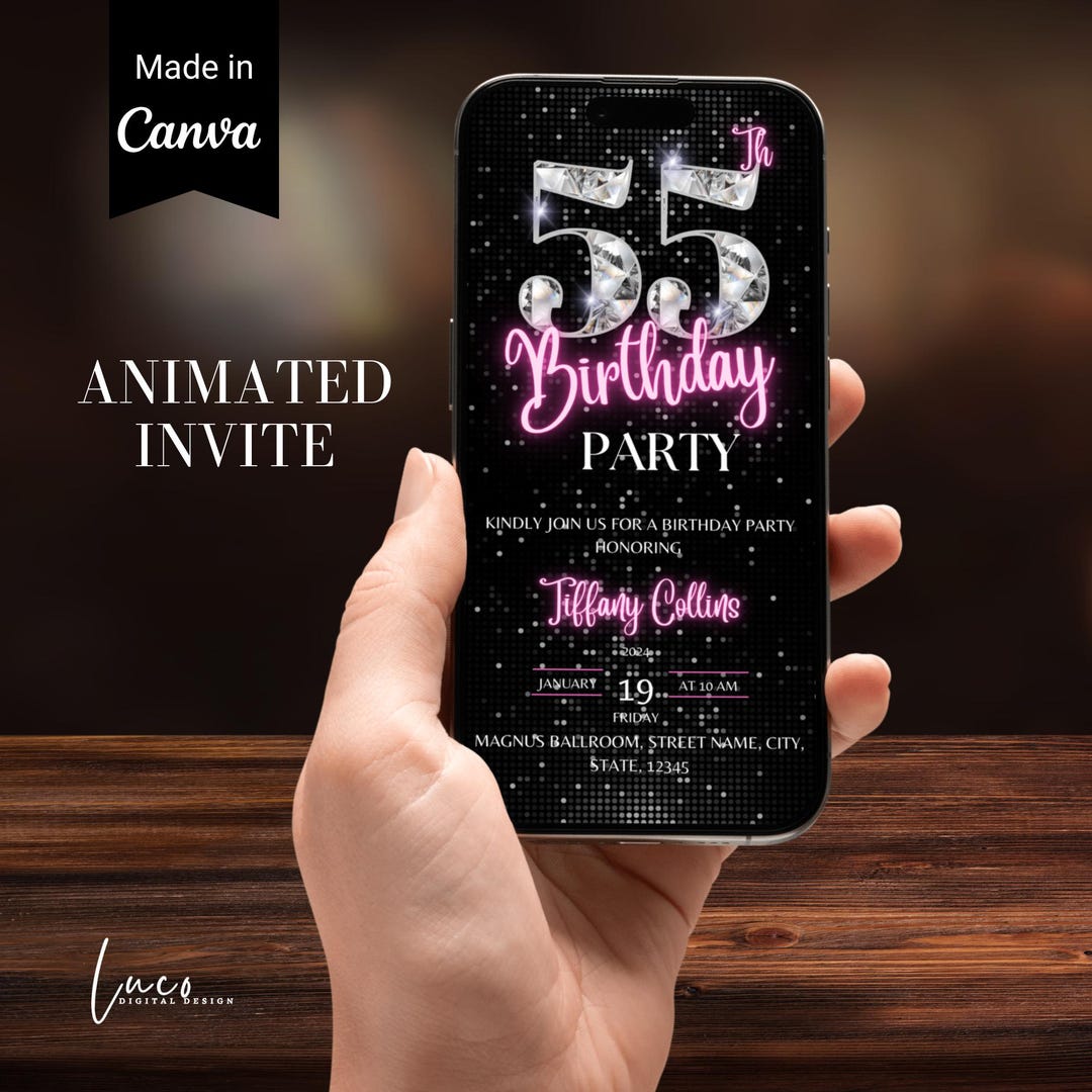 55th Birthday Digital Invitation, Electronic 55th Birthday Party Invite ...