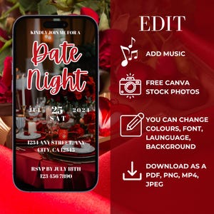 Date Night Digital Invitation Template Rose Cocktail Hour, Editable ...