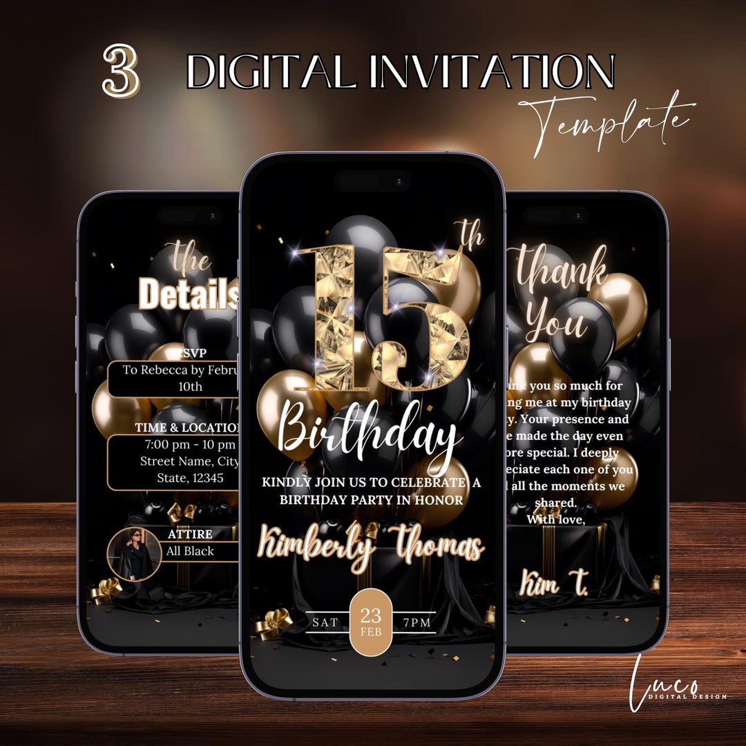 Digital 15th Birthday Video Invitation, Animated Fifteenth Party Invite ...