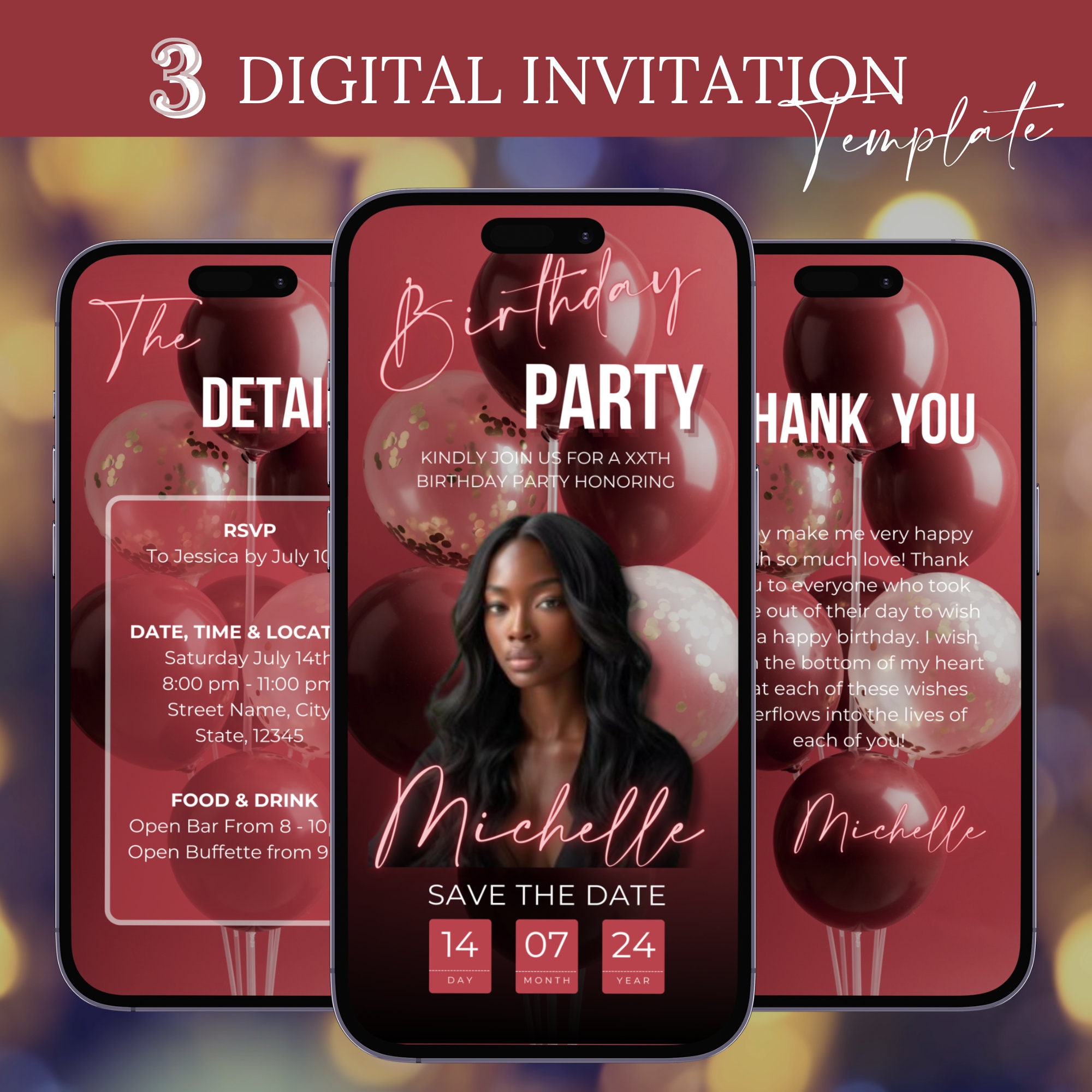 Digital Birthday Party Invitation, Birthday Dinner, Digital Birthday ...