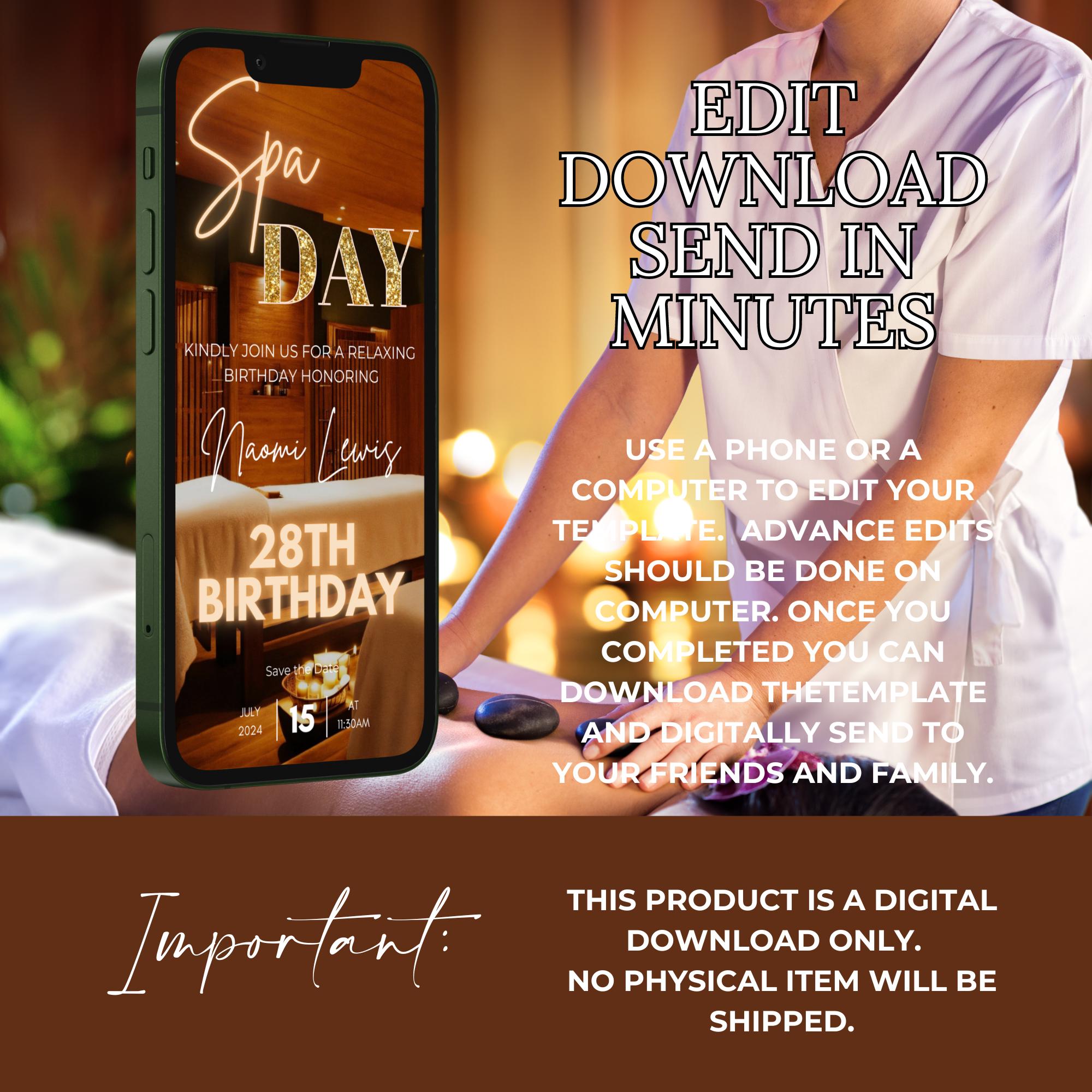 Digital Spa Day Invitation, Spa Party Birthday Itinerary, Sms ...