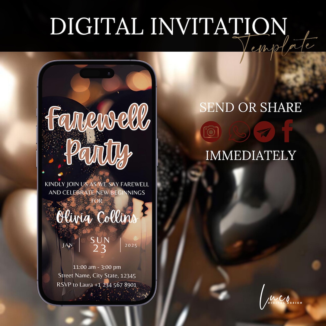 Digital Farewell Party Invitation Template, Animated Farewell Invite ...