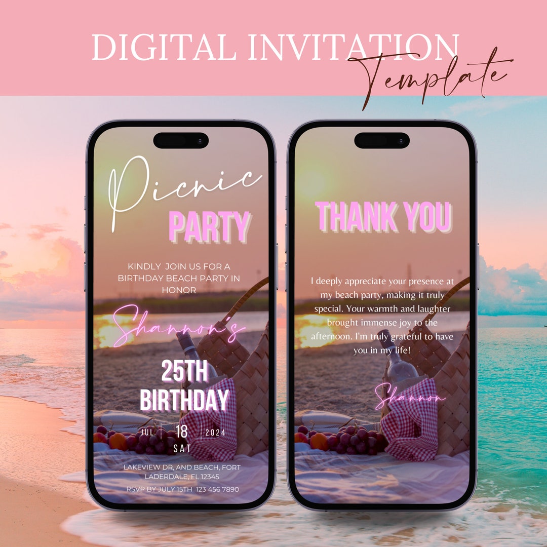 Animated Birthday Beach Invitation Template, Digital Beach Picnic ...