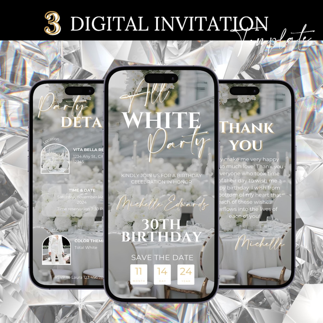 All White Party Invitation, Birthday Dinner Invite, All White Birthday ...