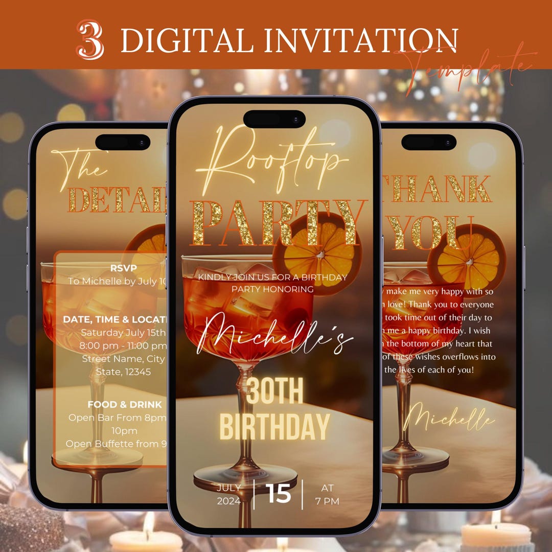 Digital Rooftop Birthday Party Invitation, Birthday Dinner, Brunch ...