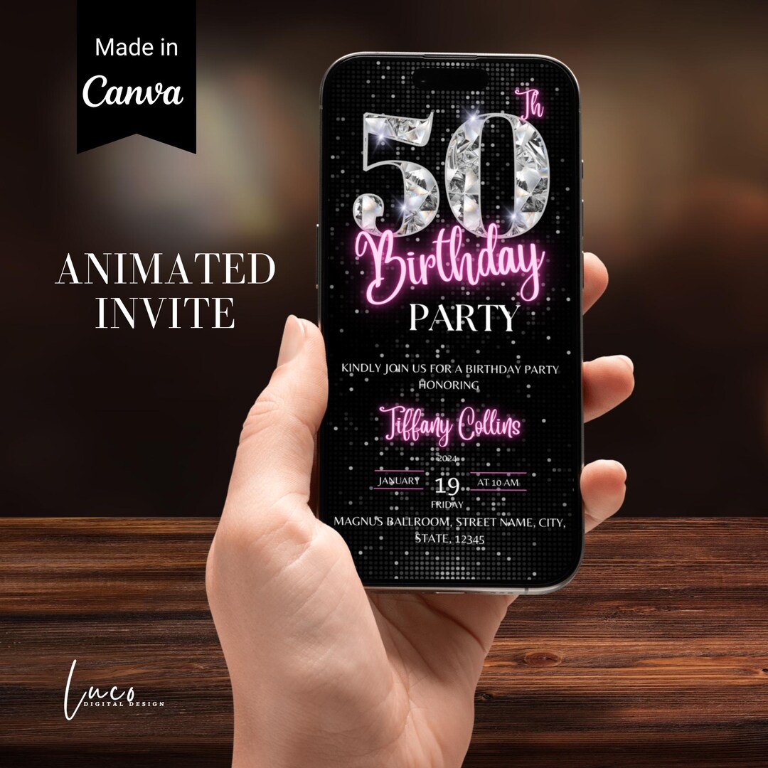Digital 50th Birthday Invitation for Women, Editable 50th Invite Evite ...