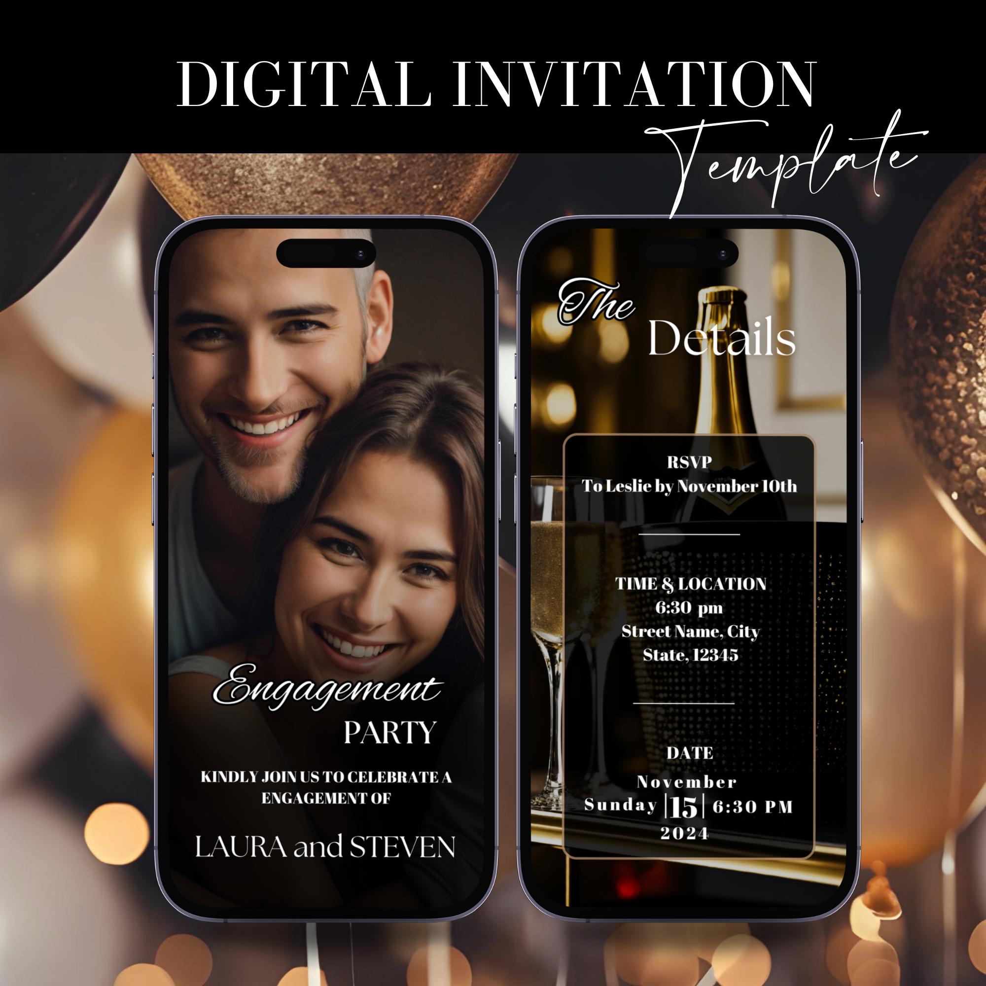 Digital Surprise Engagement Party Invitation, Digital Elegant Editable ...