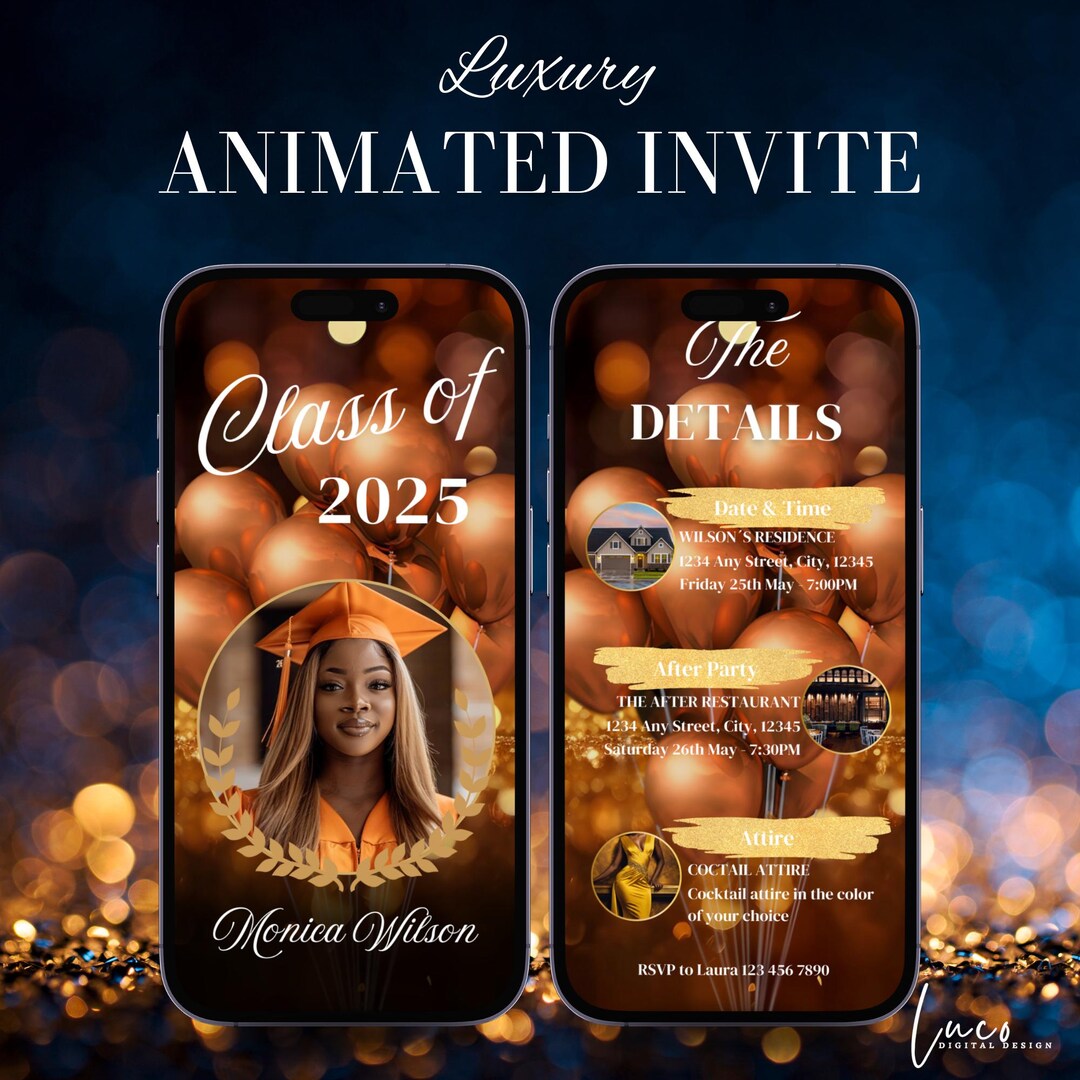 Graduation Party Invitation With Photo Orange. Digital Girls Class of ...